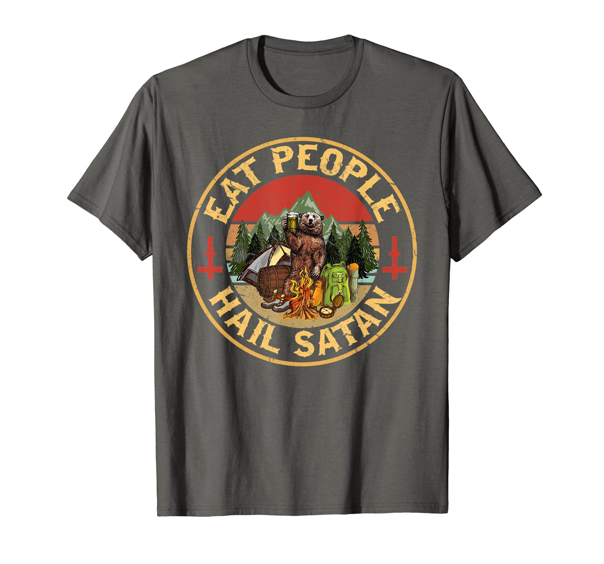 Eat People Hail Satan Bear Holding Beer Glass Camping Tshirt New ...